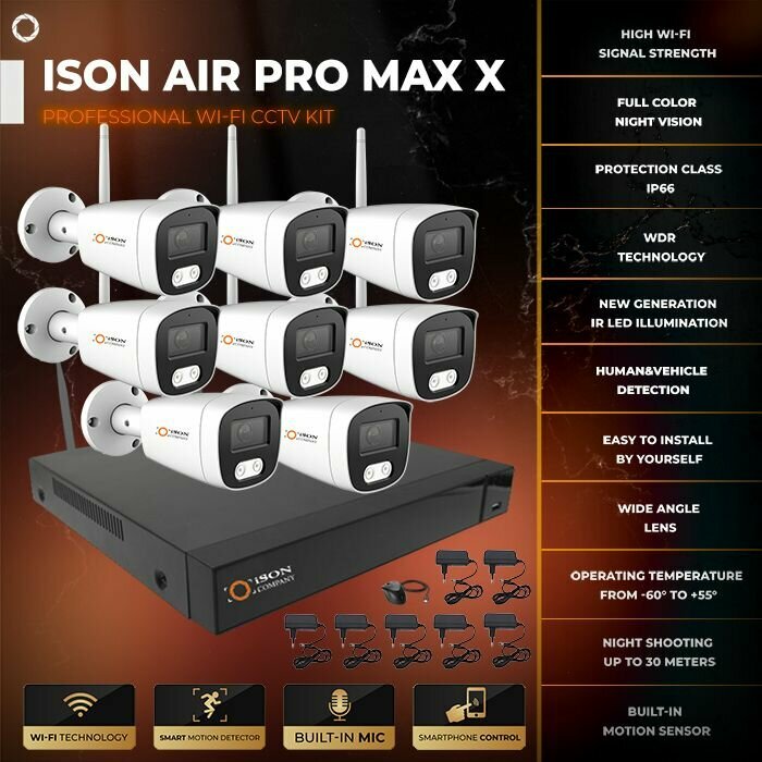 Беспроводная система видеонаблюдения ISON AIR-PRO-MAX-X-8 на 8 камер 8 мегапикселей