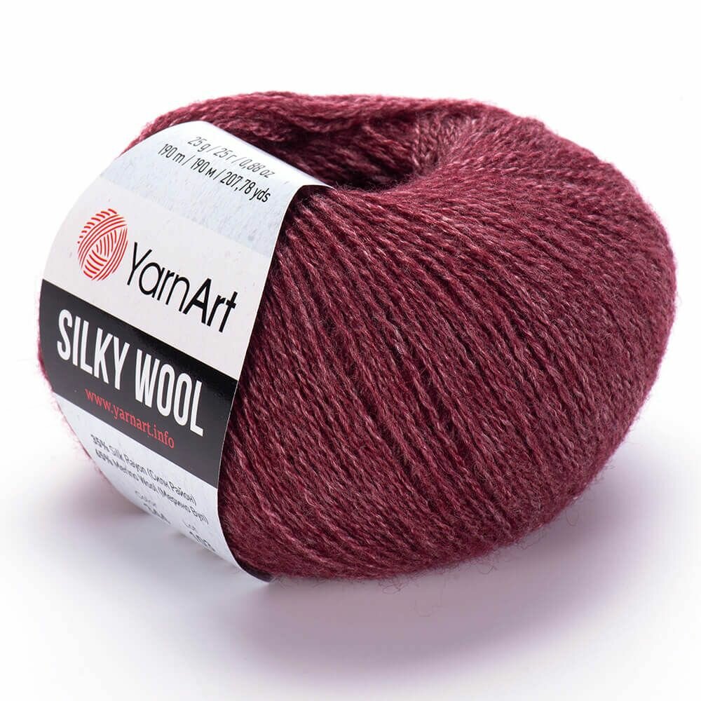 Пряжа Шелк шерсть (Silky wool) упаковка 10 мотков 25 г. 190 м. 35% шелк вискоза 65% мериносовая шерсть цвет 344 брусника