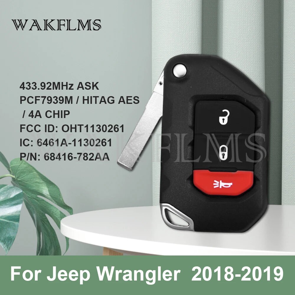 Ключ для Jeep Wrangler 2018-2019, 433.92MHz, 3 кнопки panic