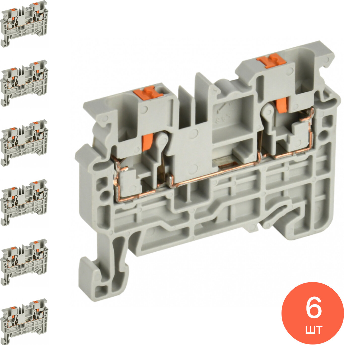 Клемма для проводов IEK / ИЭК CTS Push-In 2.5мм2 корпус огнеупорный пластик, серая, 49.7х5мм, 1шт. / зажим (комплект из 6 шт)