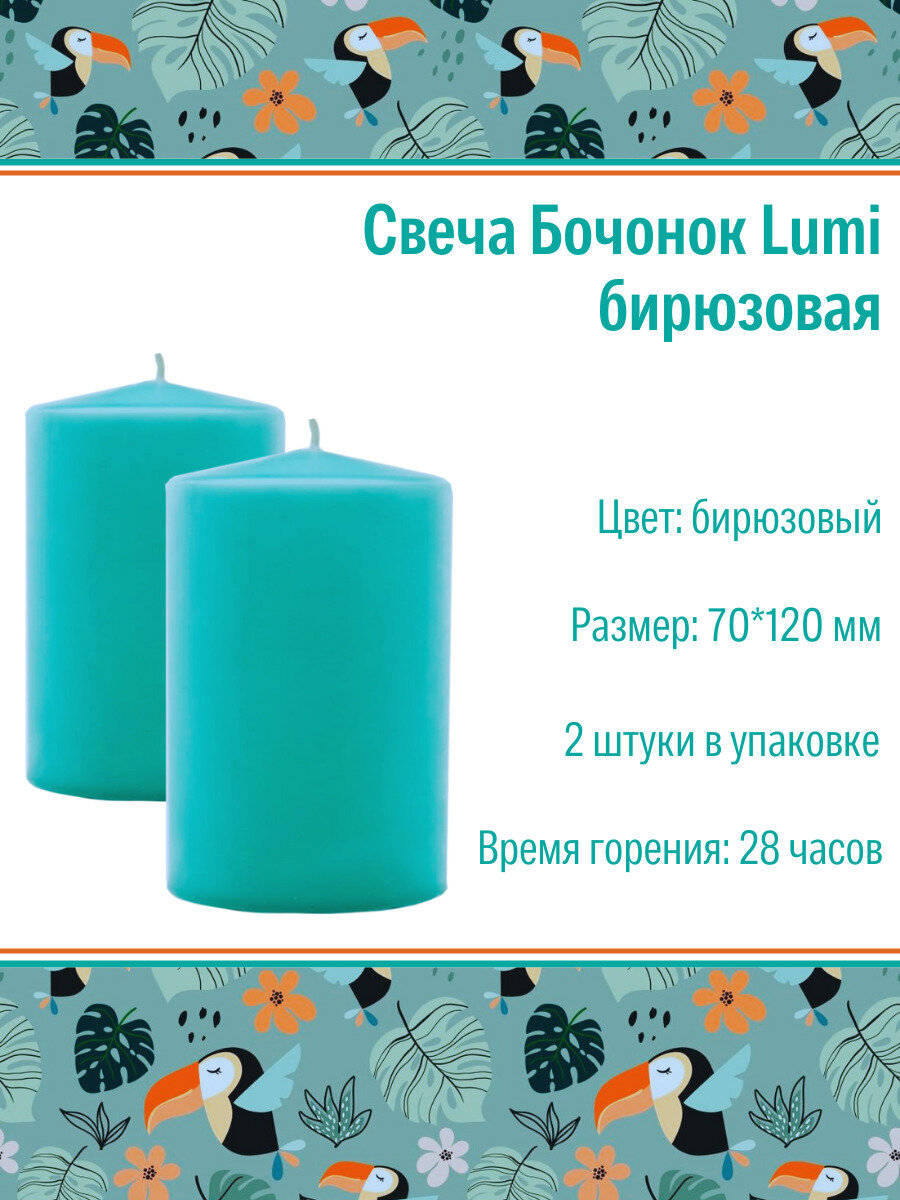 Свеча Бочонок Lumi 70х120 мм, цвет: бирюзовый, 2 шт.