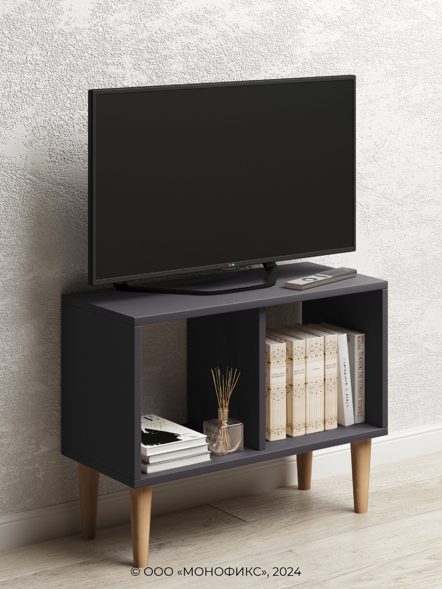 ТВ-тумба, стеллаж 2 секции MONOFIX одос на ножках, ЛДСП графит