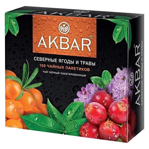 Чай черный Акбар Северные ягоды и травы 100 пакетиков