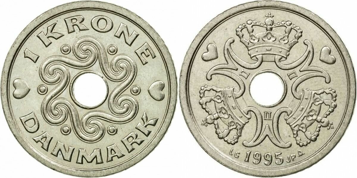 Дания 1 крона, 1992-2023 Королева Маргрете II XF