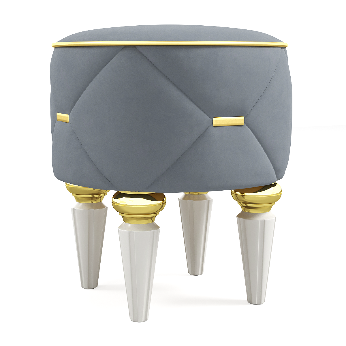 Пуфик Дубай Круглый на Высоких ножках Велюр серый / ножки - слоновая кость Djivani