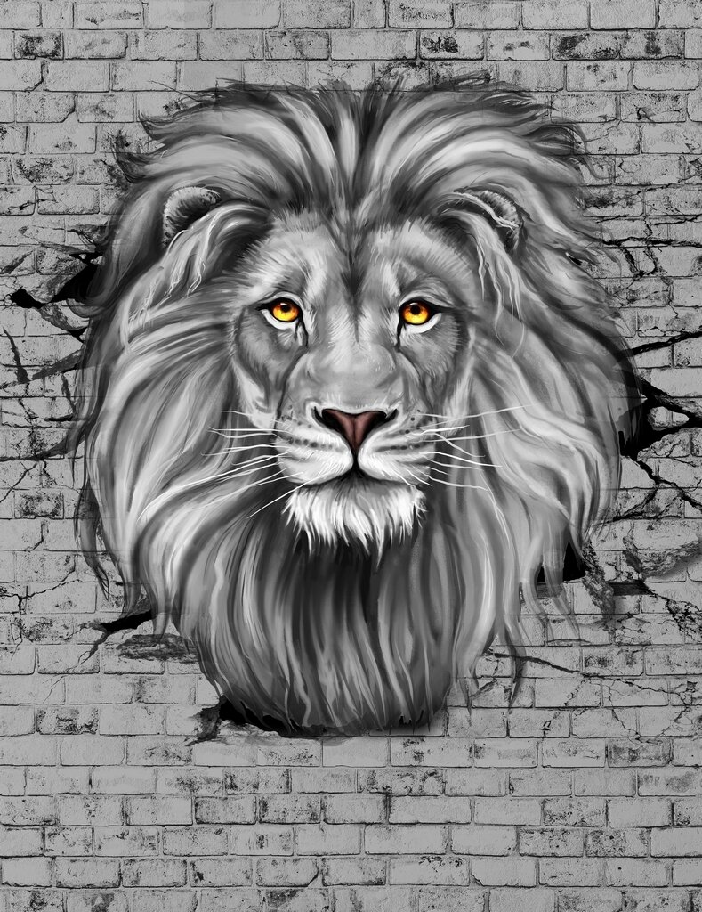 Фотообои на стену антивандальные 200х270см Лев на стене винил на флизелине