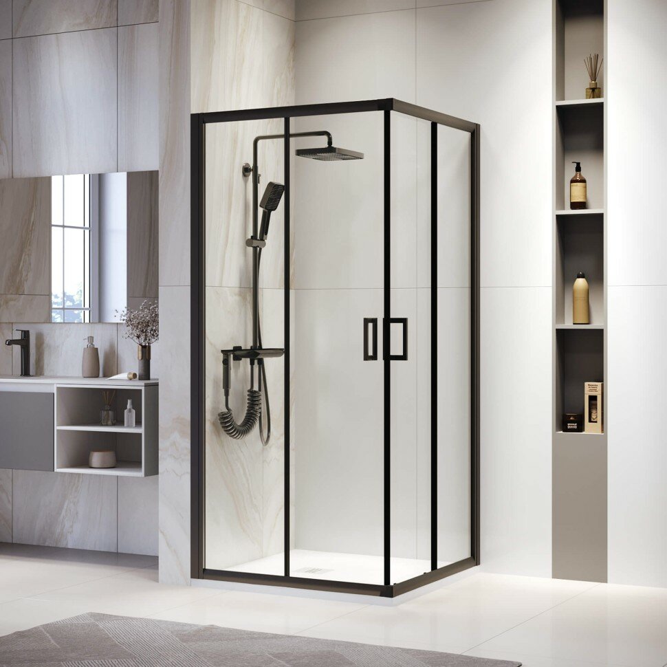 Душевой уголок RGW "Passage" PA-39B, черный, 100х100 см, стекло прозрачное