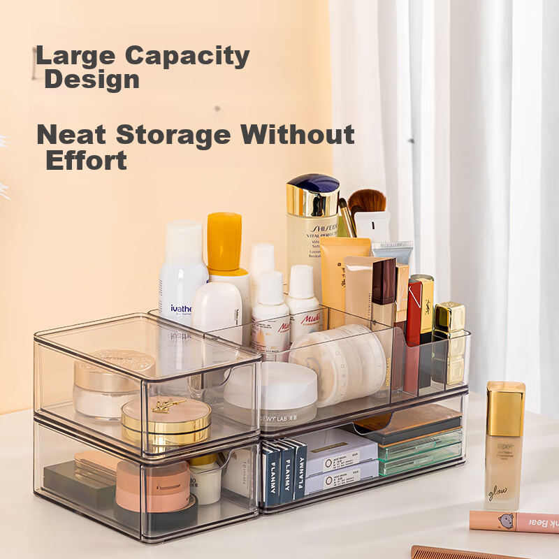 Deli Cosmetic Storage Box Set, Water And Lotion Lipstick Desktop Compartment Organizer, Transparent Large Capacity, PJ214