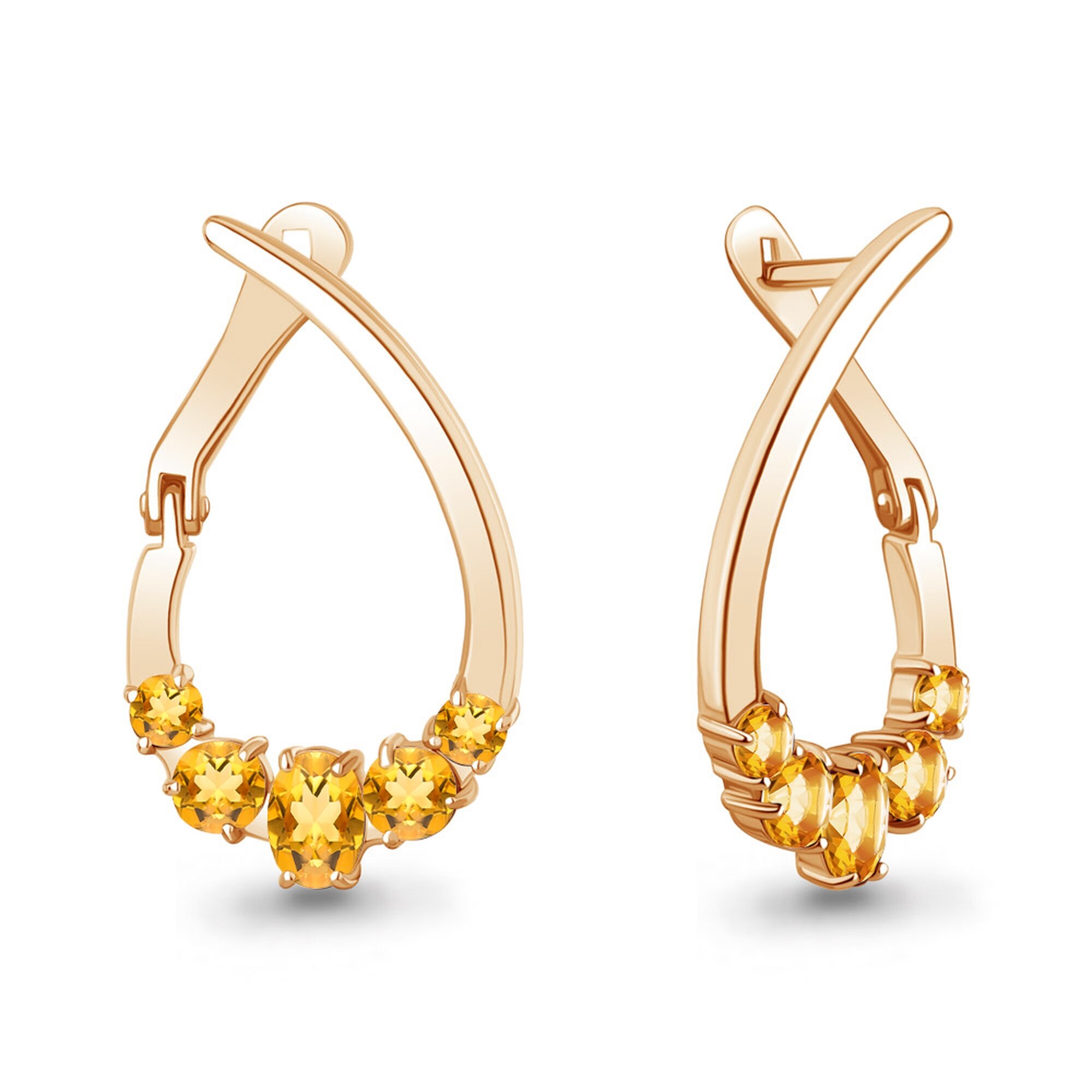 Серьги, серебро, 925 проба, золочение, цитрин