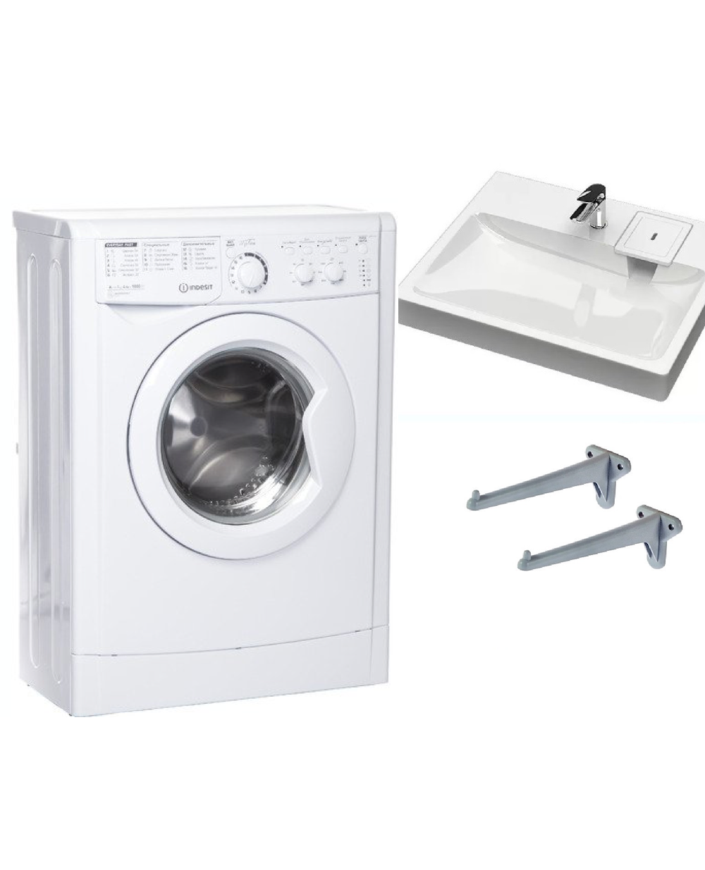 Стиральная машина Indesit EWUC 4105 и раковина Адель 55