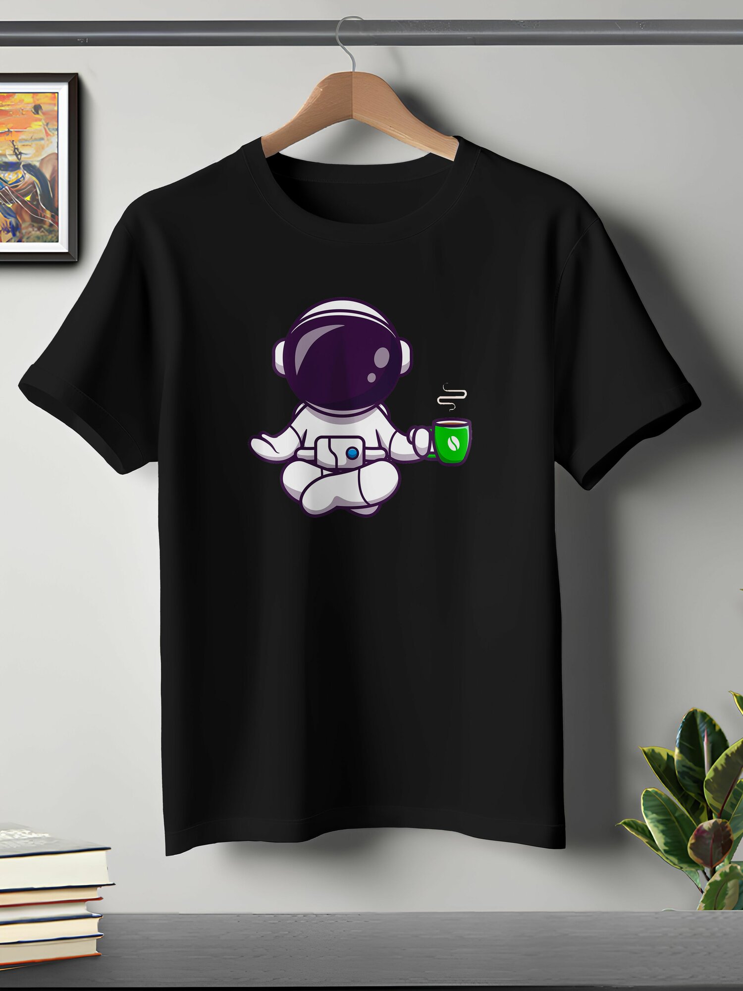 Футболка  Детская ONEQ 158 (13-14) размер с принтом Космонавт, черная