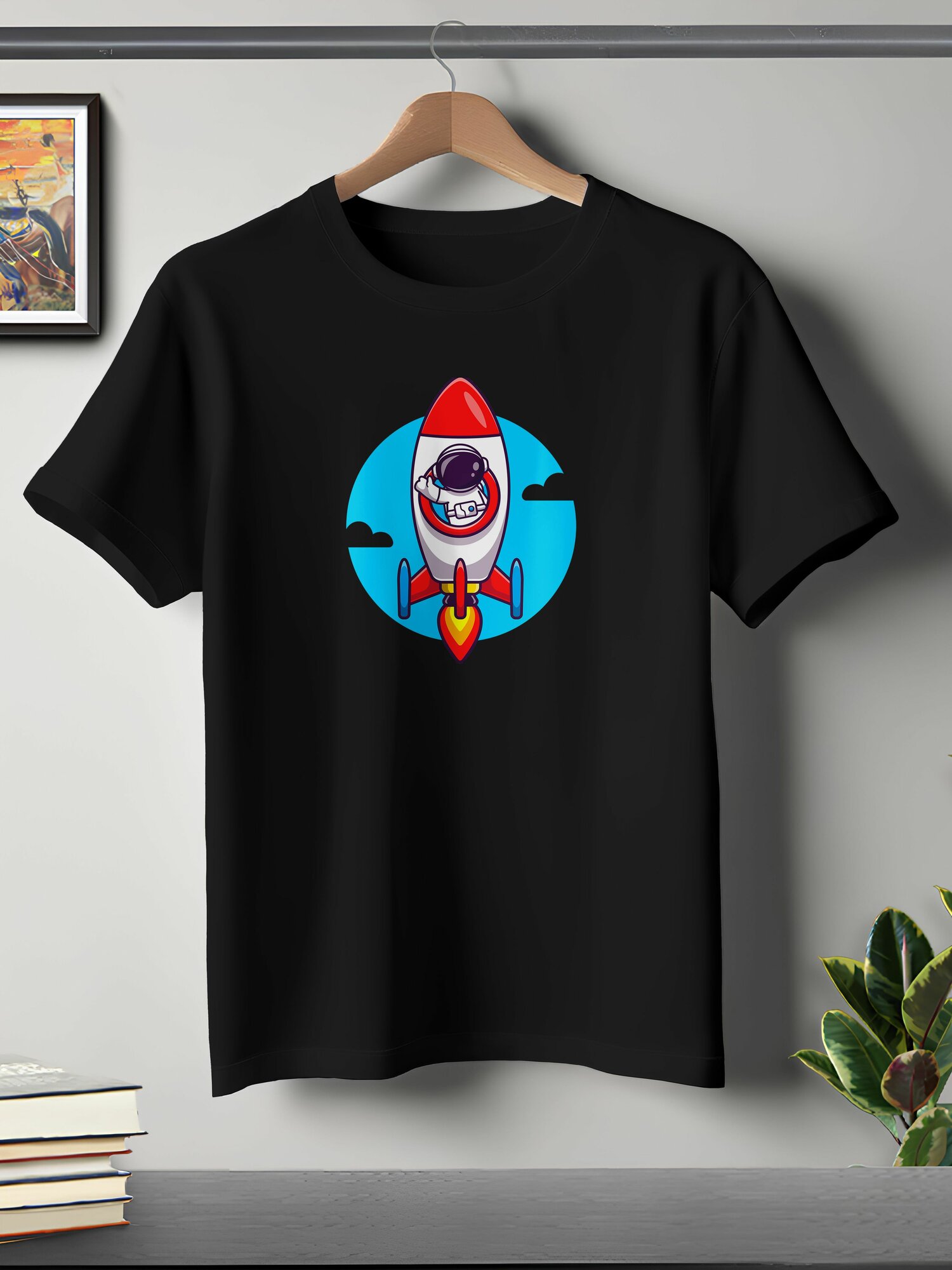 Футболка ONEQ унисекс 60-62 (4XL) размер с принтом Космонавт, черная