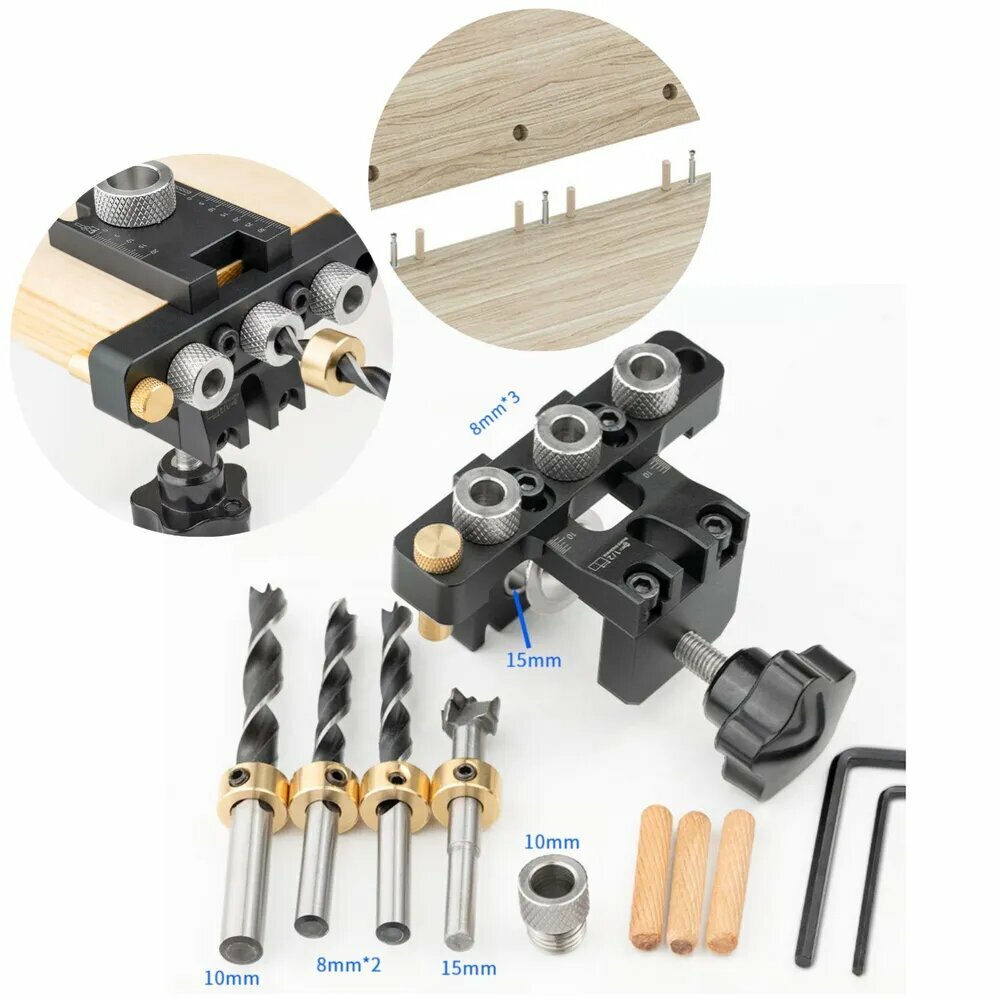 Кондуктор шаблон мебельный 3 в 1, для сверления отверстий 8/10/15 мм, направляющая для сверления отверстий в древесине, позиция для деревообработки для самостоятельной обработки дерева