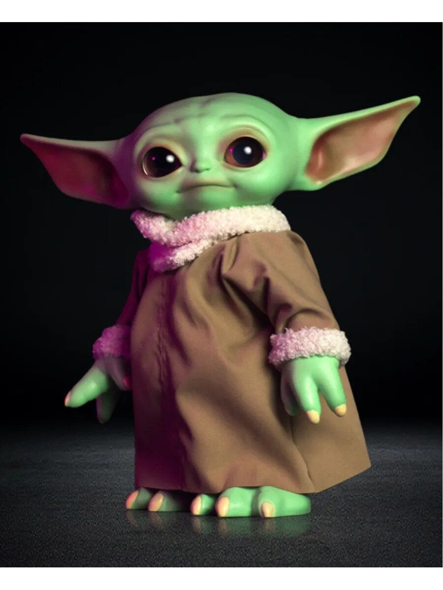 Фигурка "Мандалорец Грогу, Мини Йода, 20 см, вращение головы", текстура ПВХ/текстиль