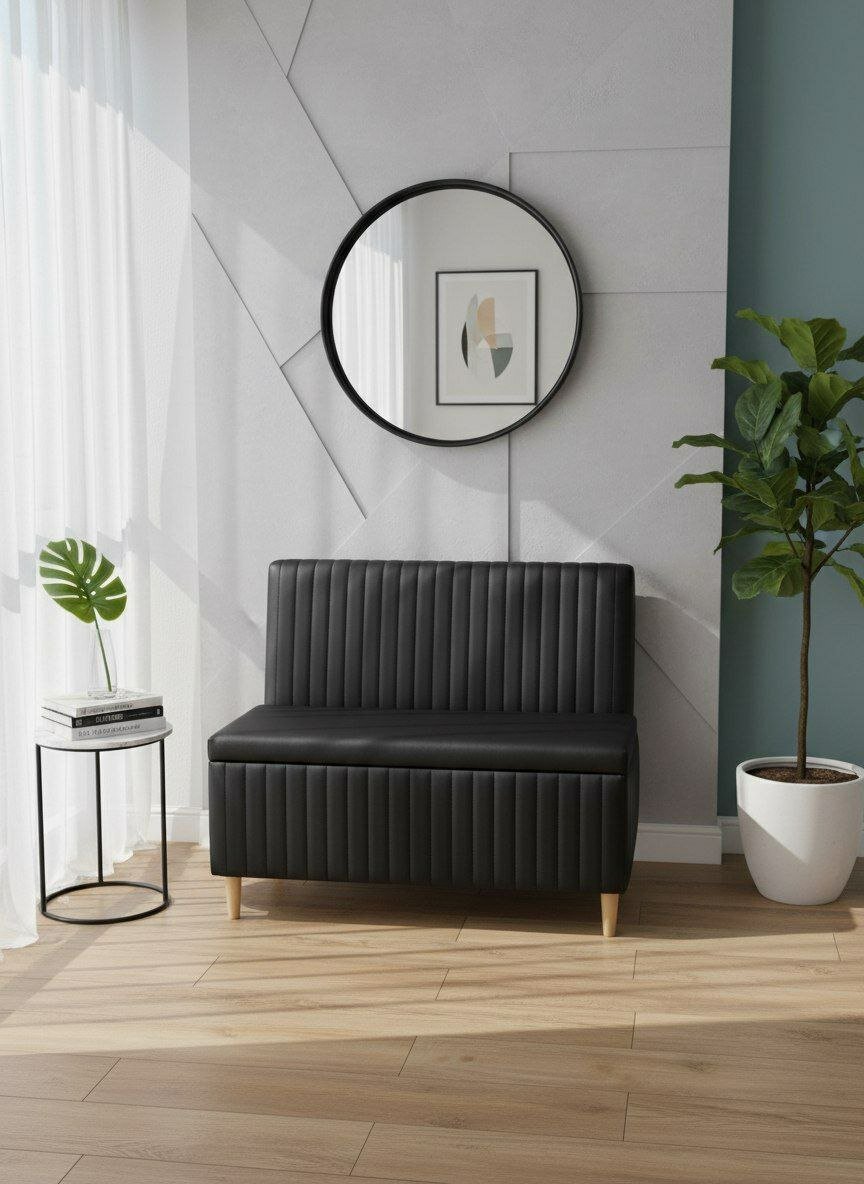 Мини диван модульный прямой в кухню, гостиную, рогожка, черный, мягкий в прихожую, салон красоты, на дачу, для дома