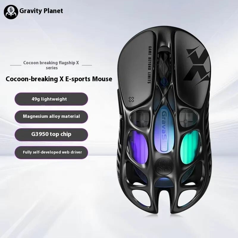 GravaStar X Игровая мышь из магниевого сплава Беспроводная Bluetooth Rgb с низкой задержкой