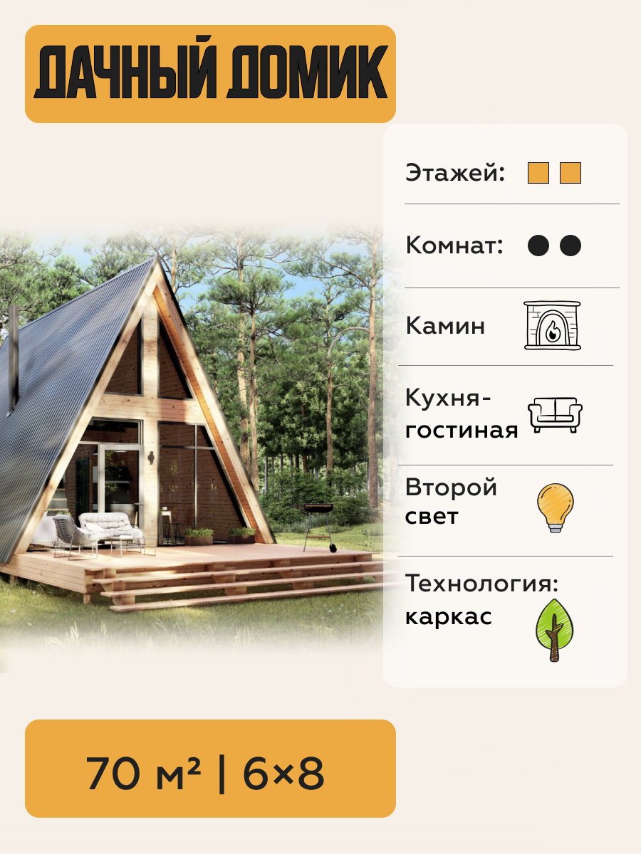 Проект дома в стиле А-фрейм 70 м2