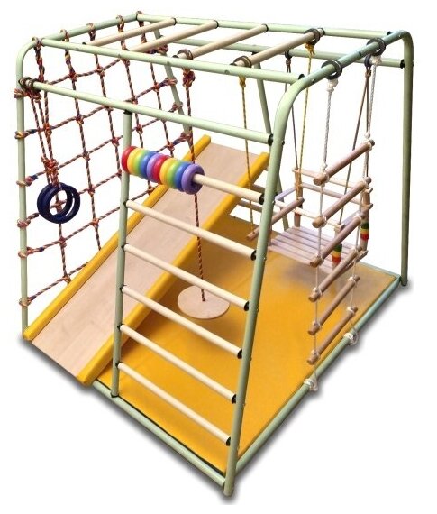 Детский спортивный комплекс Perfetto Sport Вертикаль Весёлый Малыш MAXI фисташковый, горка мягкий бортик