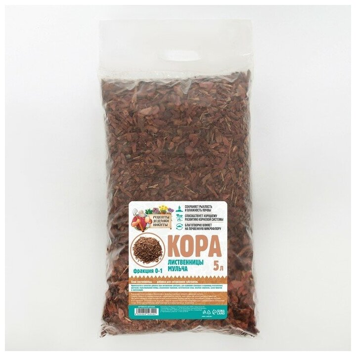 Мульча лиственницы ТероПром 6910344 "Рецепты Дедушки Никиты", фракция 0-1, 5 л, 6910344