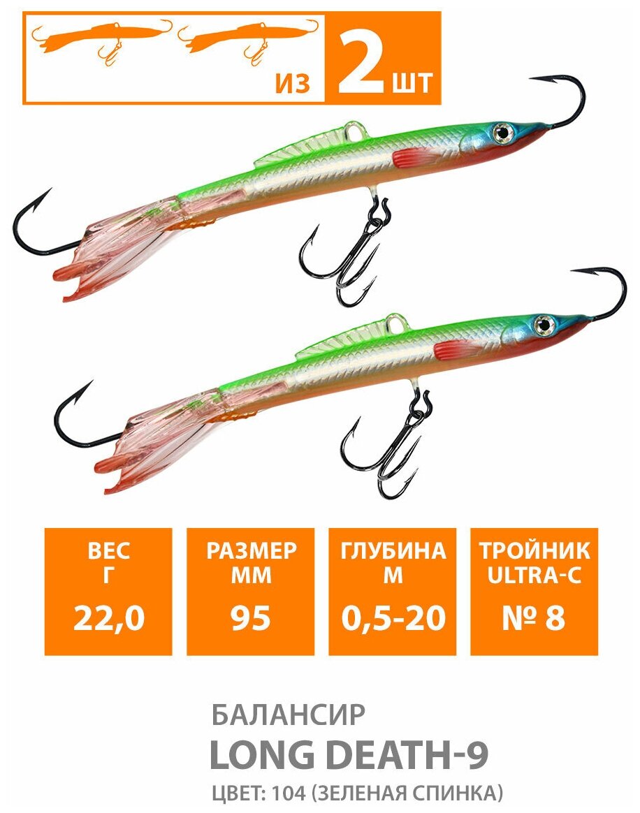 Балансир для зимней рыбалки AQUA Long Death 95mm 22g цвет 104 2шт