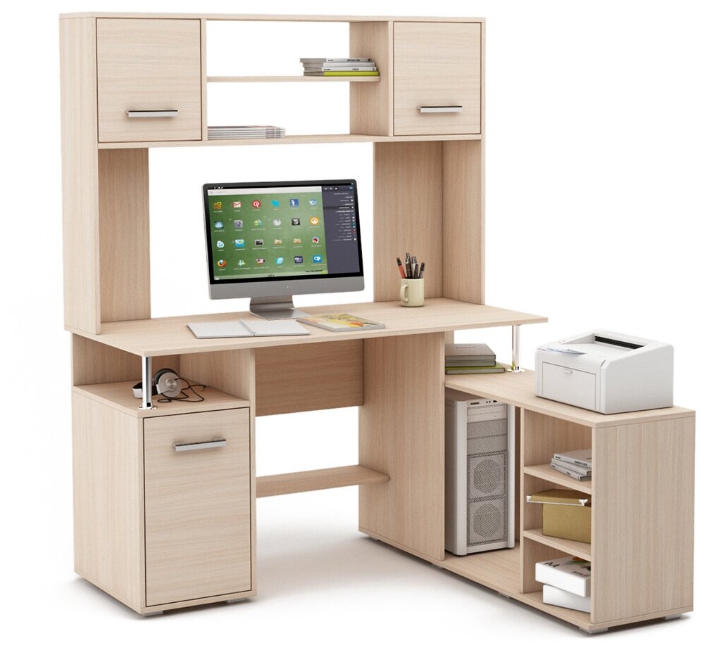 Стол компьютерный ВМФ Амбер (Реал) 22, угловой, надстройка, ЛДСП, 130x165x130см