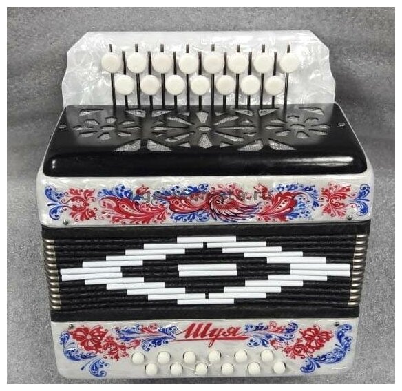 S40XL-C-WH Гармонь "Сувенир" 15х12-I, белая, палехская роспись, Шуйская гармонь
