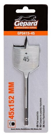 Сверло по дереву перьевое 45х152 мм хвостовик шестигранный GEPARD (GP0415-45)