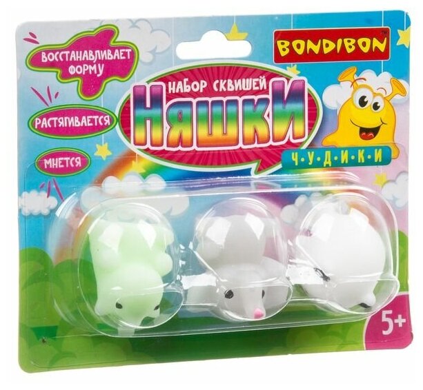 Чудики Bondibon Набор сквишей "няшки", единорог, слон, панда, полимер, разноцветный (ВВ3513)