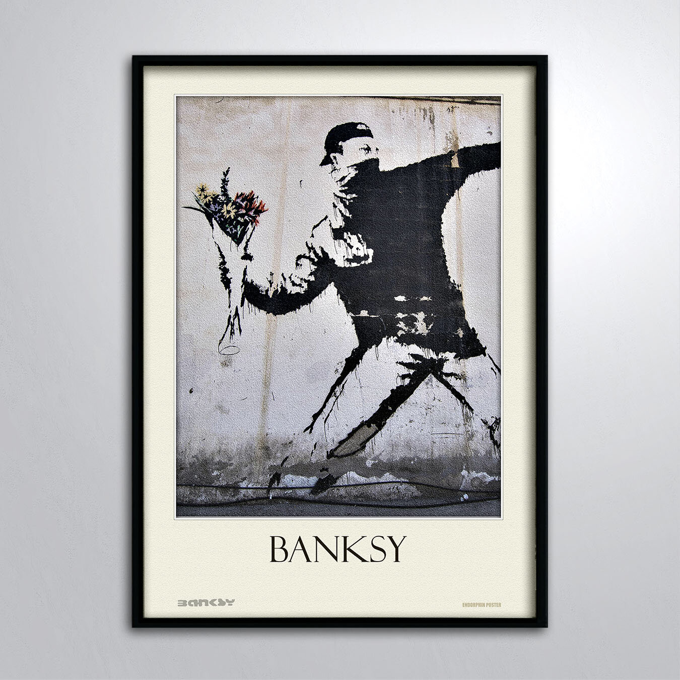 Постер в раме/Картина на стену/Бэнкси Rage, Flower Thrower (Метатель Цветов), Иерусалим Грффити