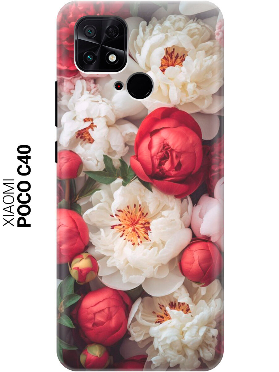 Силиконовый чехол на Xiaomi Poco C40 / Сяоми Поко С40 с рисунком "Красно-белые пионы"