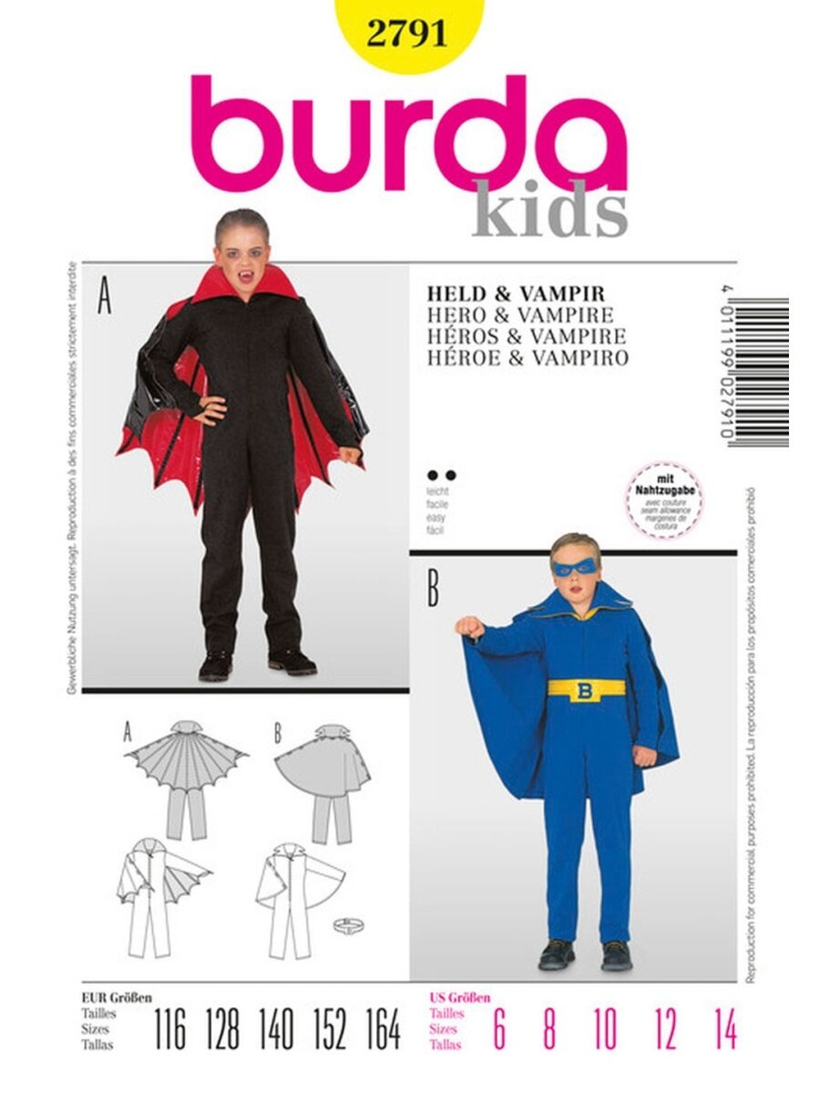 Выкройка BURDA №2791 Герой, вампир