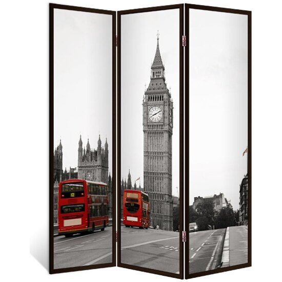 Ширма перегородка Декор Депо для комнаты деревянная "Лондонский мост" двухсторонняя с картинкой (города) 3 створки венге 176х140 см 11 кг