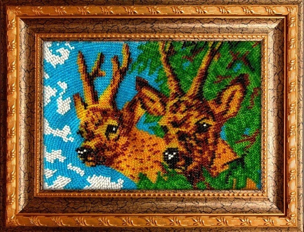 Набор для вышивания Вышиваем бисером #В-96 Олени, Вышивка бисером, 12 x 19 см