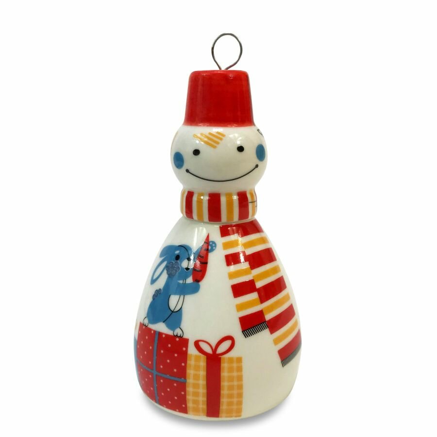 Елочная игрушка фарфоровый колокольчик снеговик Россия.