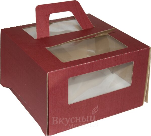 Упаковка для торта на 2 кг. 30х30х18 с окошком Шоколад (Набор из 3 шт.)