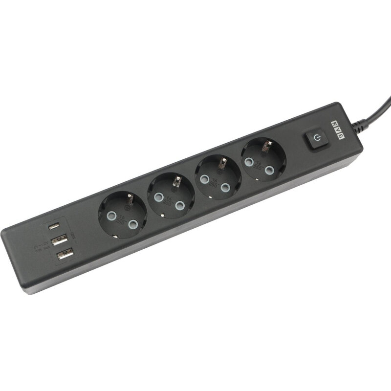 Удлинитель Power Cube, 4р с/з вык,3USB, 3500 Вт, 16А,1.9 м, 1,0 (черный)