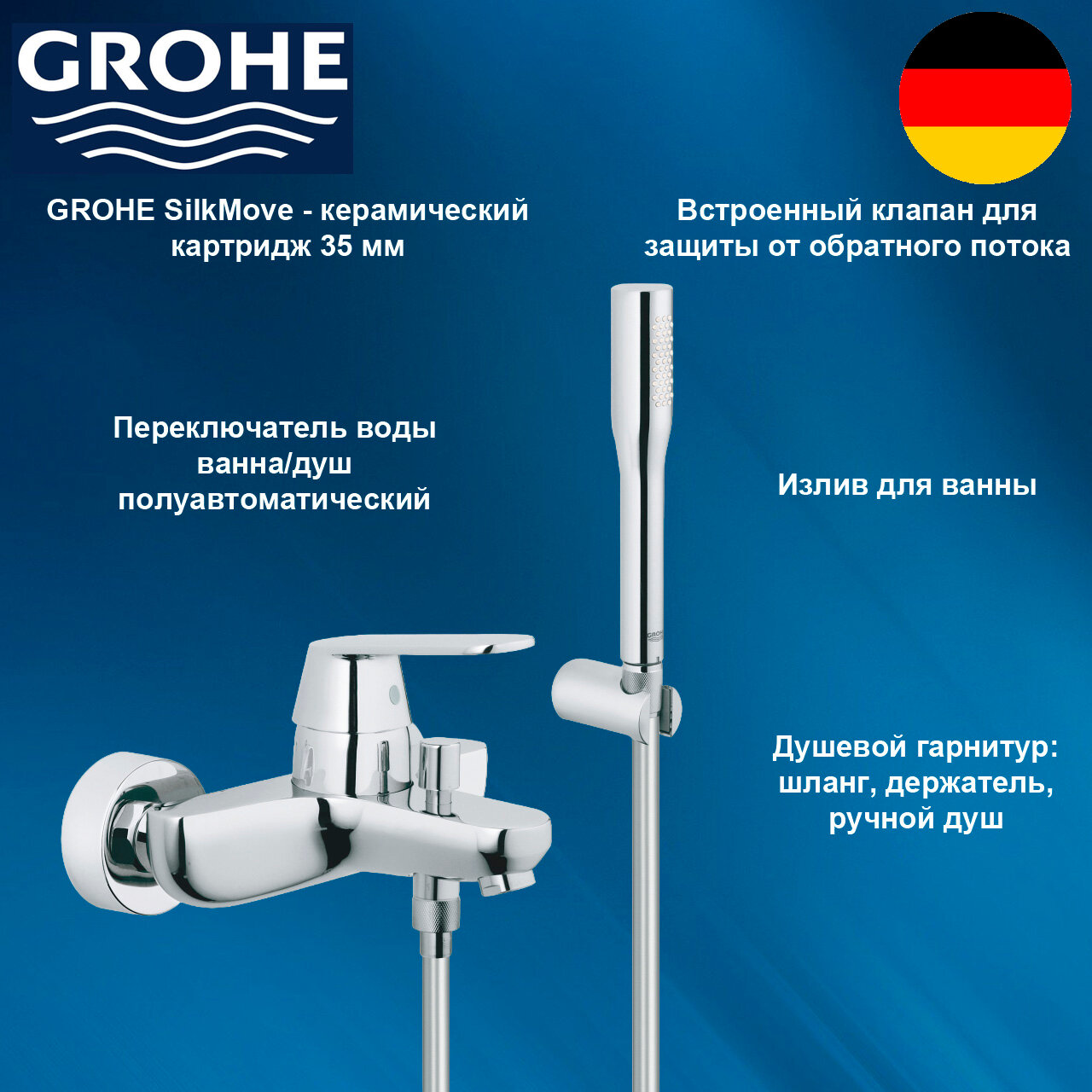 32832000 GROHE Eurosmart Cosmopolitan Смеситель для ванны, с изливом, цвет хром