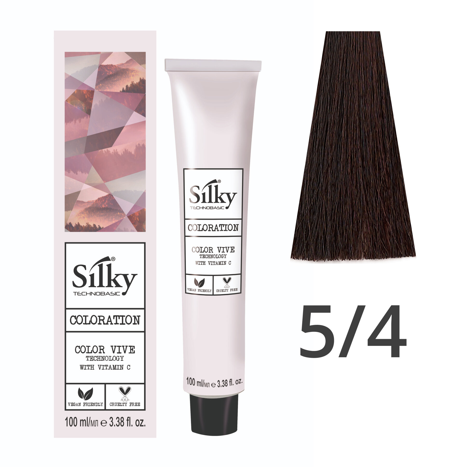 Крем - краска для волос профессиональная Silky Color Vive/Ultralift 5/4 Светлый каштановый Медный, 100 мл