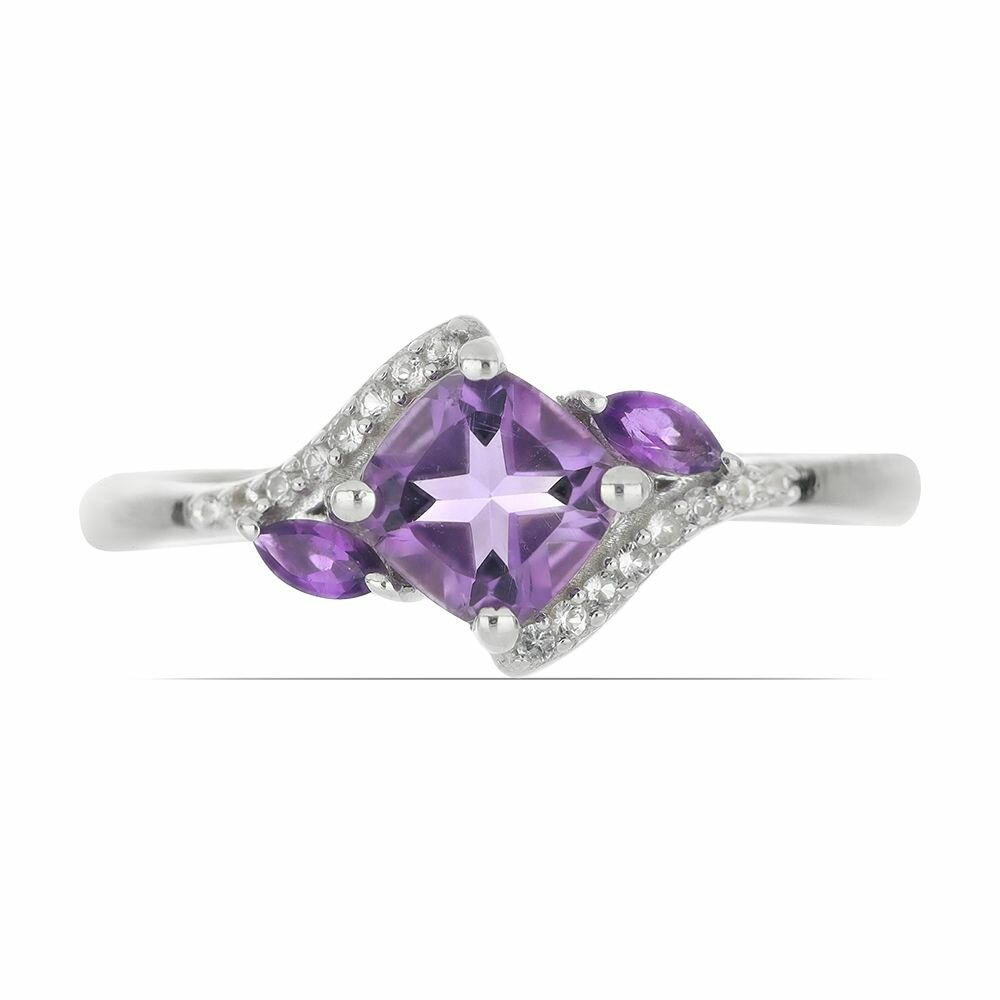 Кольцо, серебро, 925 проба, родирование, аметист, топаз