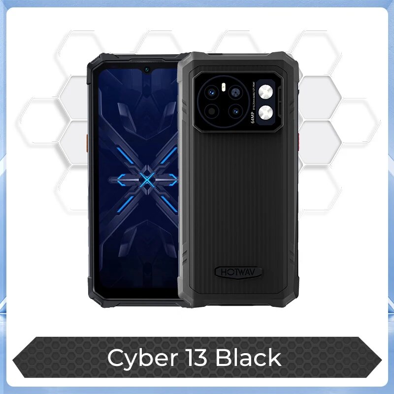 Защищенный смартфон HOTWAV Cyber 13, 10800 мАч, 8 ГБ + 128 ГБ, 150 лм, фонарик, 6,6-дюймовый HD-дисплей, 64 МП, Android 14