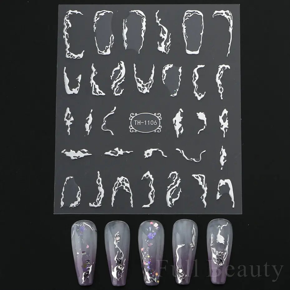 3D наклейки для ногтей с эффектом синего мрамора, золотые бронзирующие листья, цветы, слайдер, Геометрические линии, любовь, сердце, весенние наклейки, украшения PPTH