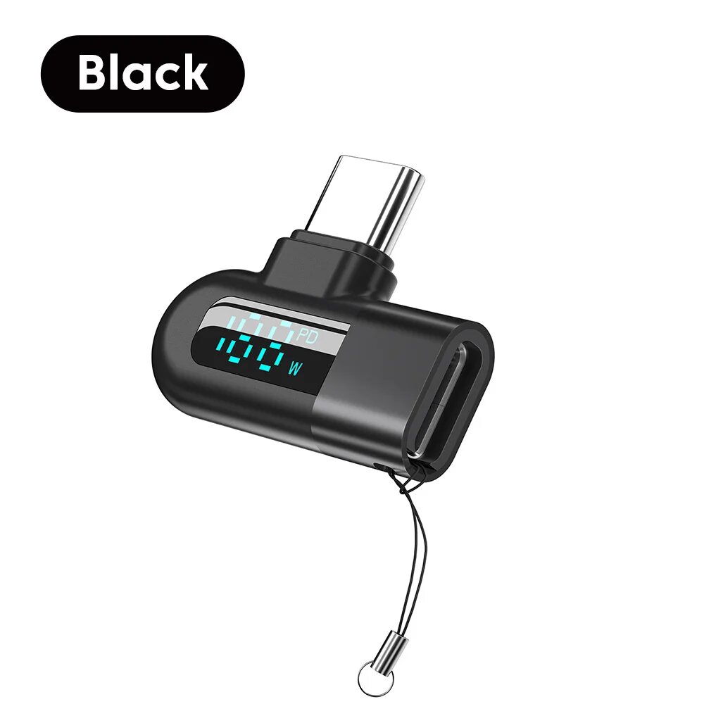 Адаптер Olaf 120 Вт Type C на Type C, угловой цифровой дисплей, адаптер USB Type C, адаптер для быстрой зарядки для Samsung, Huawei, Xiaomi black