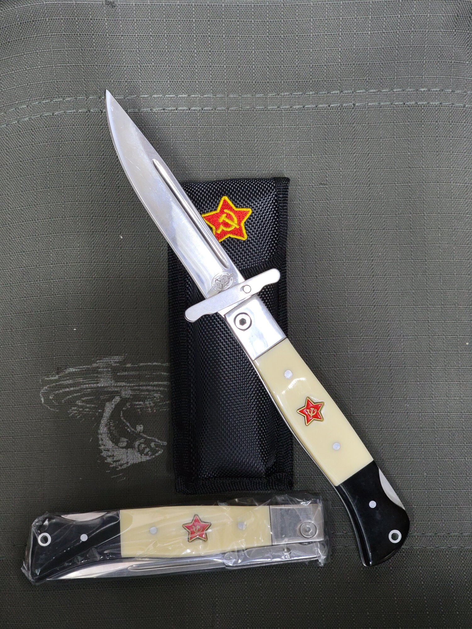 Финка НКВД складной автоматический 27см цвет белый. ножик перочинный выкидной карманный