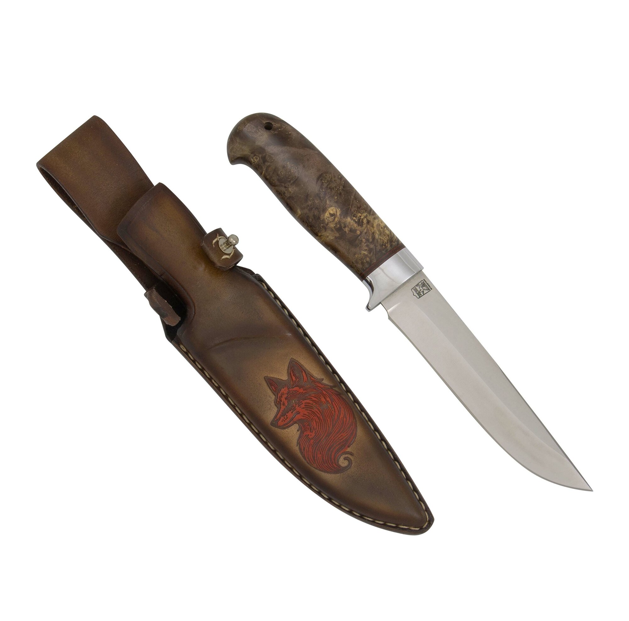 Нож "Лиса" (сталь Elmax-криообработка, карельская береза стабилизированная/гарда ал.)