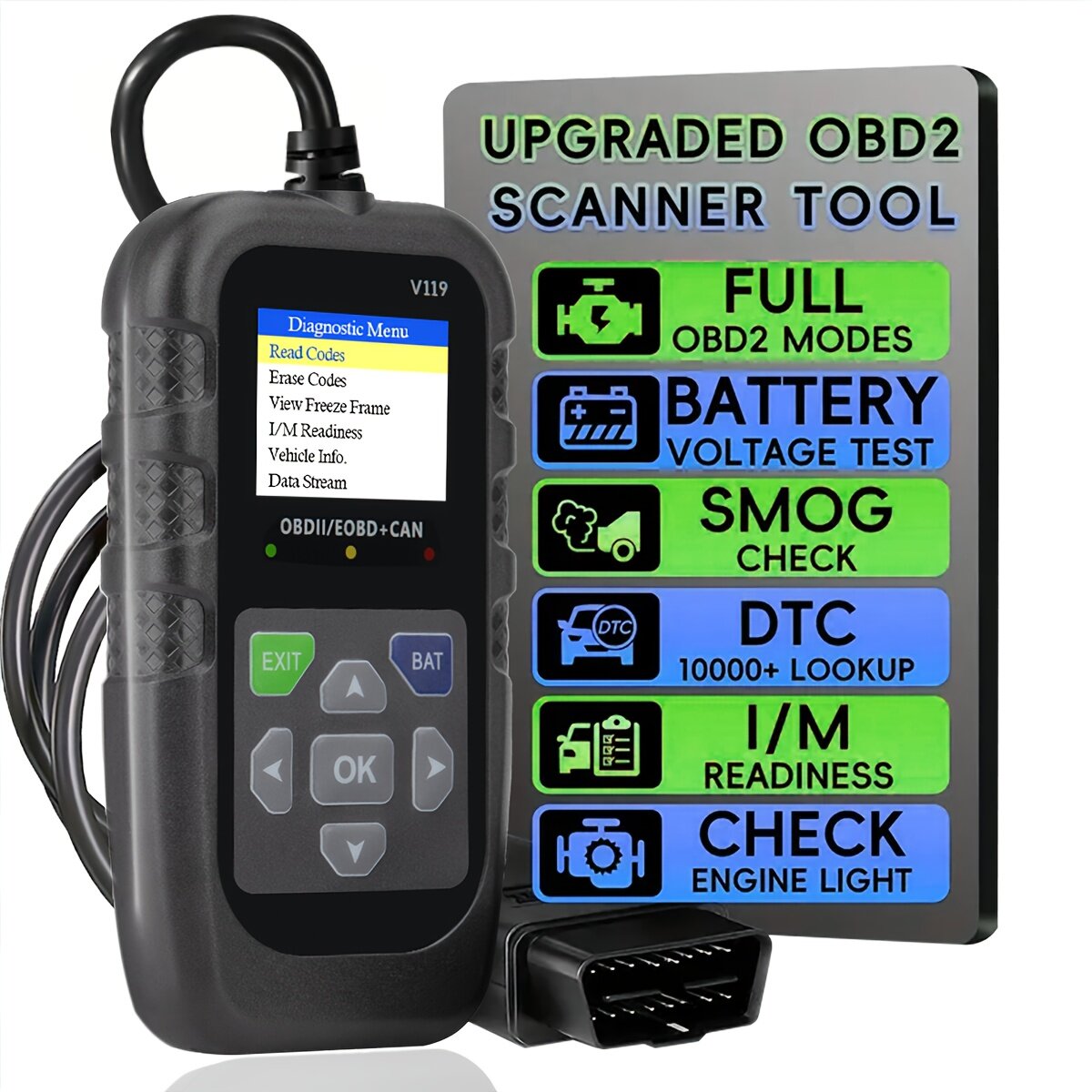 Сканер OBD2 для Автомобиля, Питаемый через USB, Диагностический Считыватель Кодовых Ошибок, Тестер Напряжения, Проверка Ошибок Двигателя, Проверка Готовности OBDII, Без Питания от Батареи, Напряжение