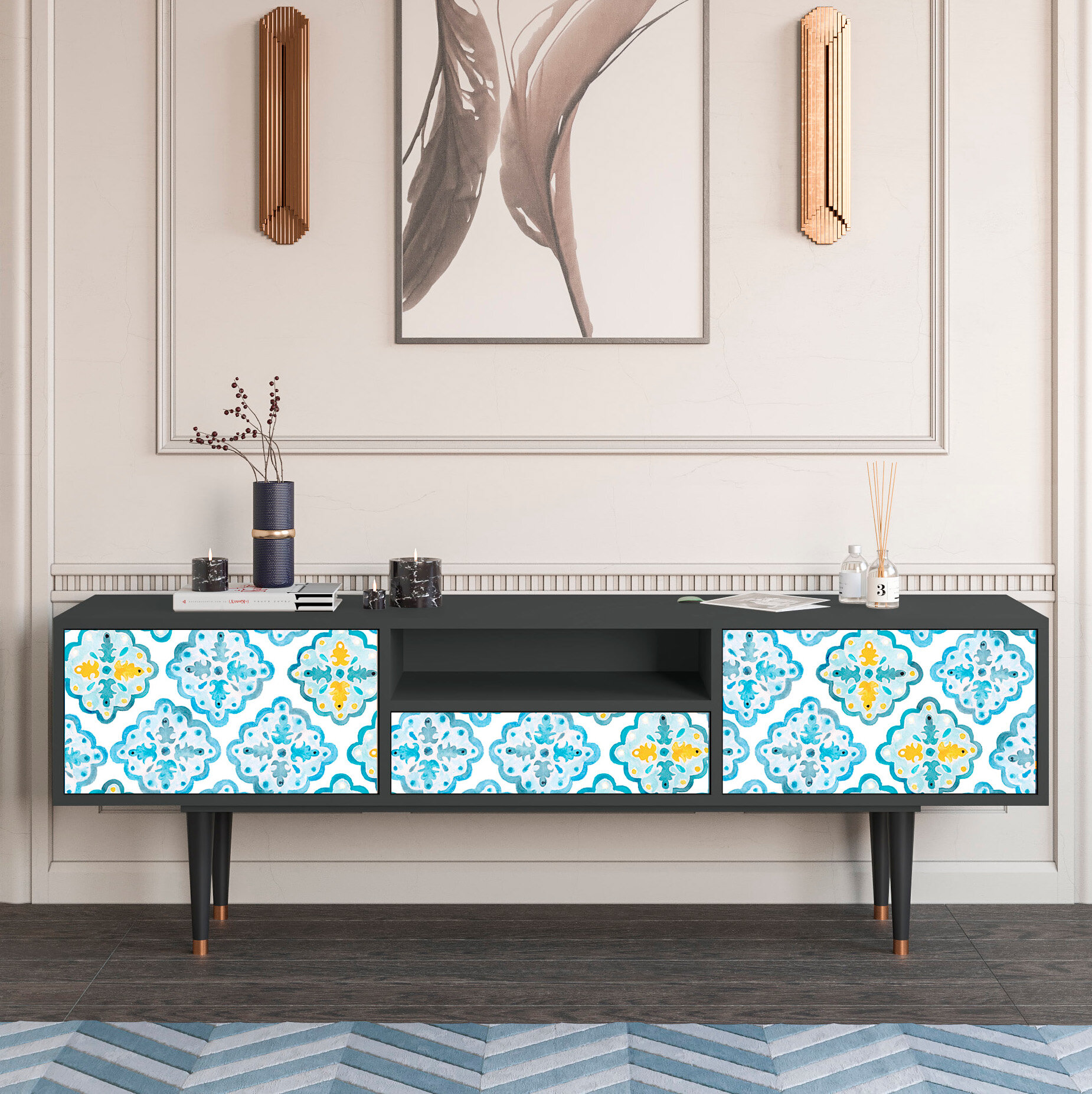 ТВ-Тумба - STORYZ - T6 Portugese tiles, Размер - 170 x 69 x 41 см, Цвет корпуса - , Антрацит