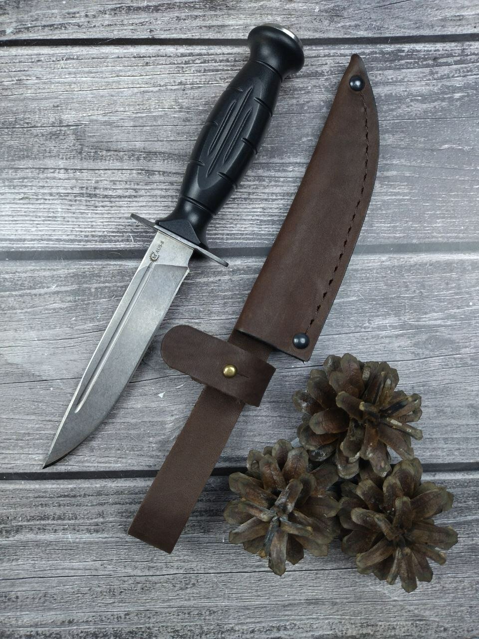 Нож Финка НКВД, из стали AUS-8, рукоять пластик, ножны из натуральный кожи, Официальный магазин производителя Мастерская Семина