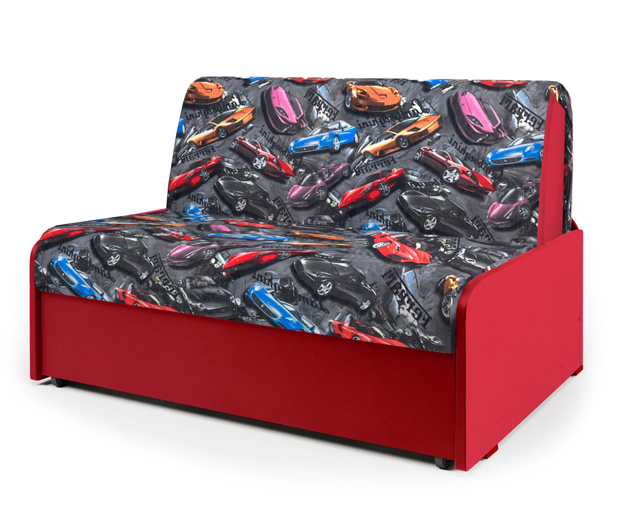 Диван-кровать Шарм-Дизайн Коломбо БП 140х194 см, диван раскладной, аккордеон, прямой, машинки и красный