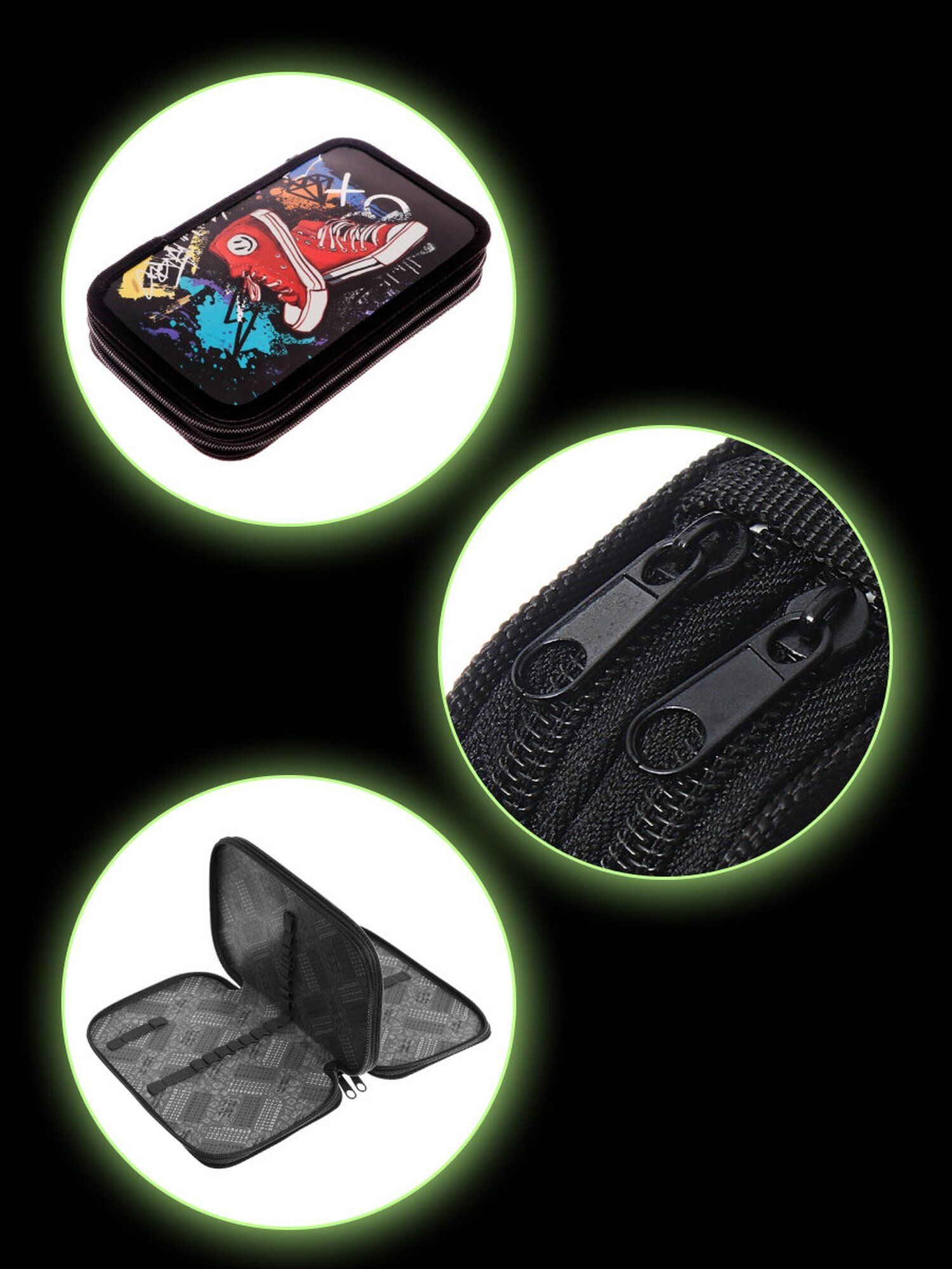 Пенал 2 секции, 125 х 205 х 40 мм, Calligrata 30П26/2 "Кеды", ламинированный картон