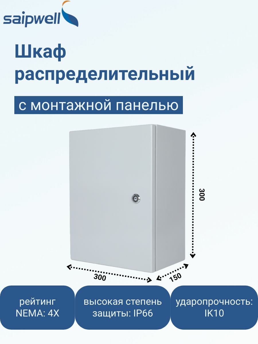 Шкаф металлический для настенного монтажа SPT 300х300х150 мм IP66 IK10